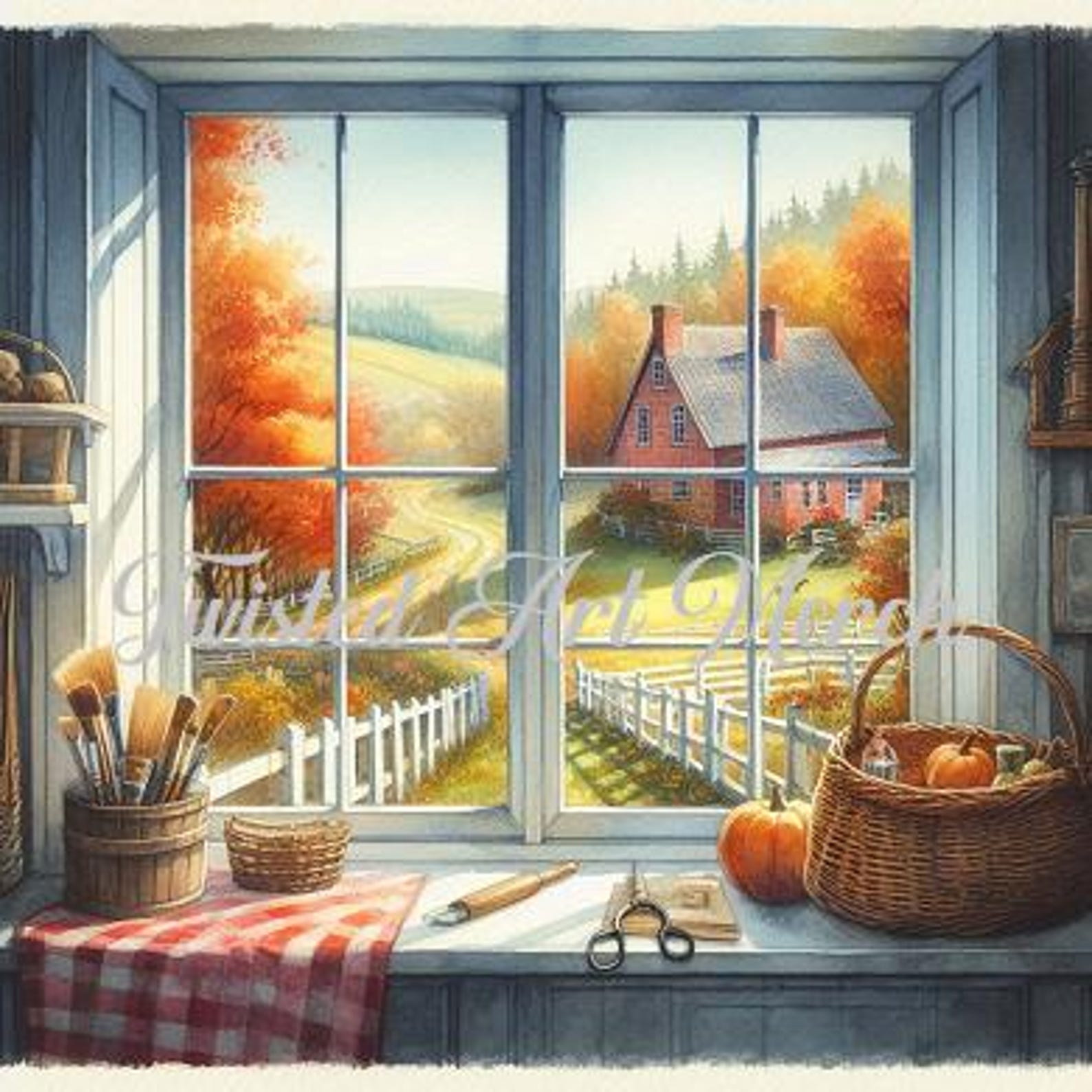 Farmhouse Fall and Winter Window Scene Clipart - 10 Downloadable Jpgs ...