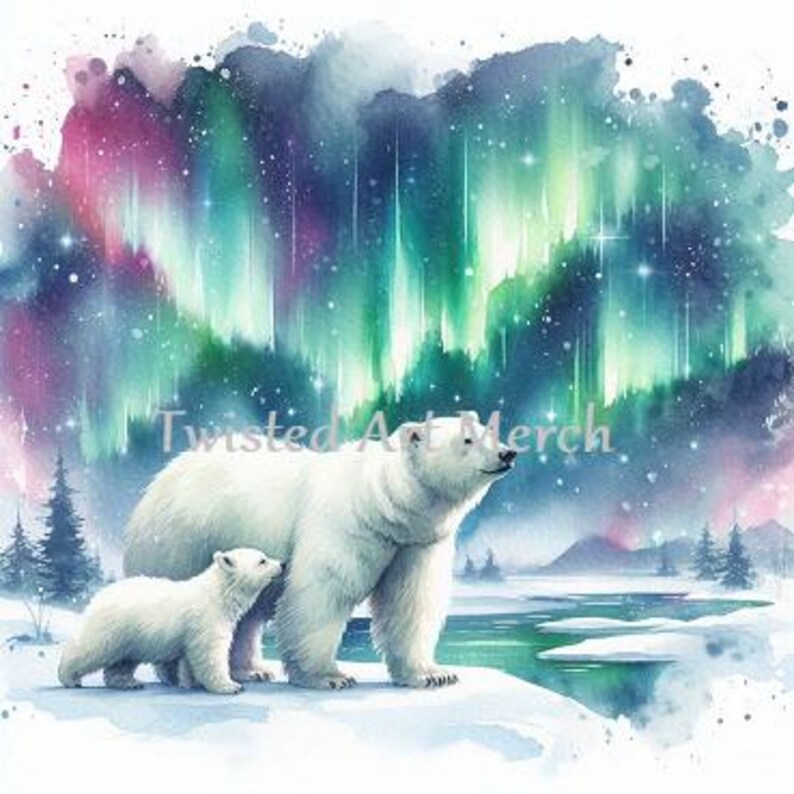 Polar Bear Northern Lights Clipart: Scrapbooking Crafting Jpgs ...