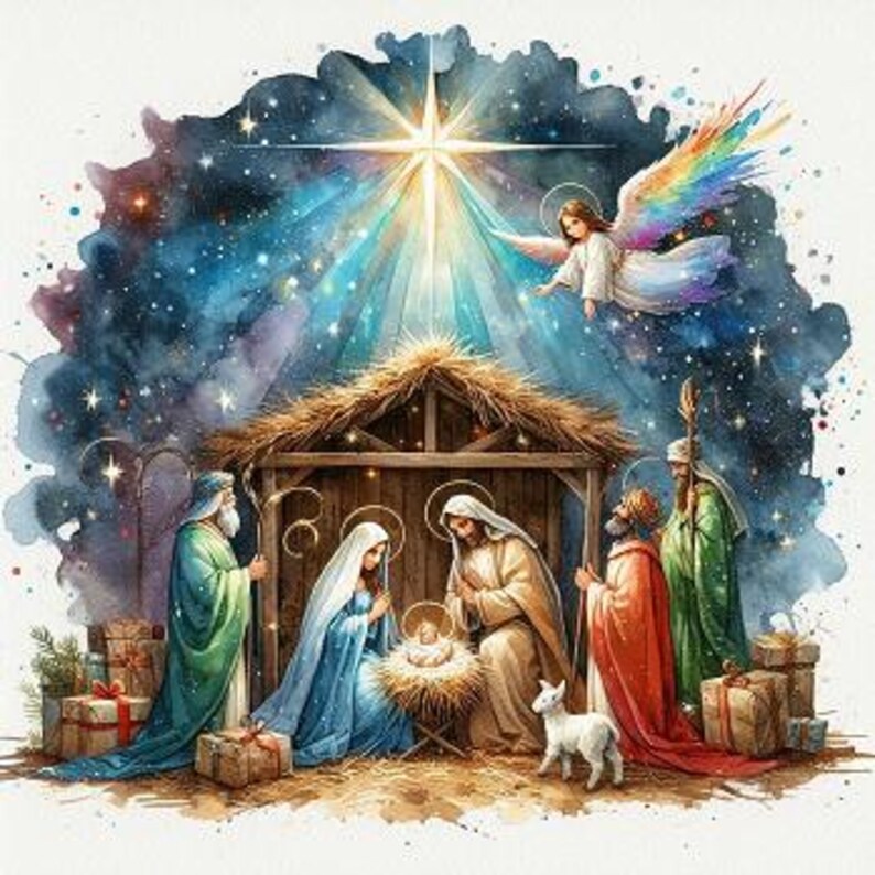 Manger Scene Minimalist Watercolor Clipart - 10 Digital Jpgs - 3000 X ...