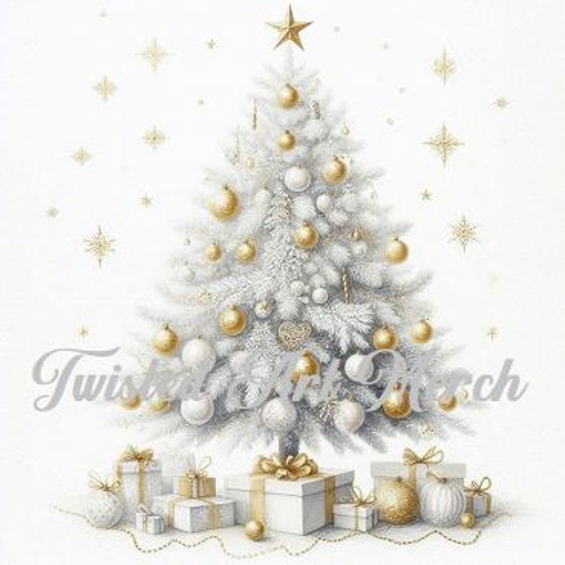 Watercolor Christmas Tree Clipart: White JPG Images (digital Download ...