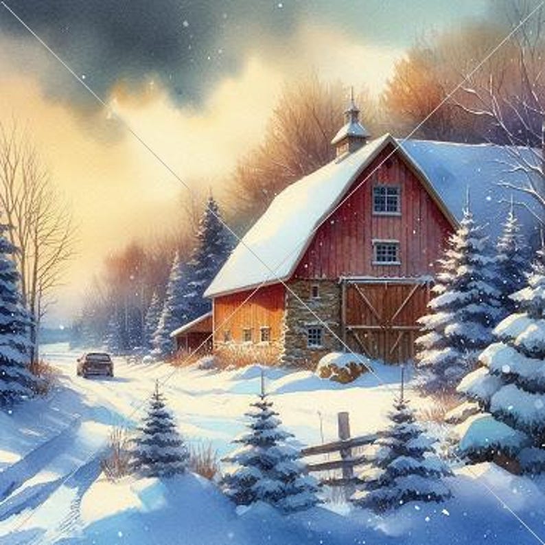 Winter Barn Scene Clipart: Seasonal Jpgs (digital Download) - Etsy