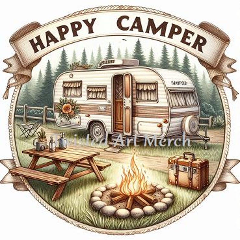 Happy Camper Clipart: RV Camping Scene Jpgs (digital Download) - Etsy ...