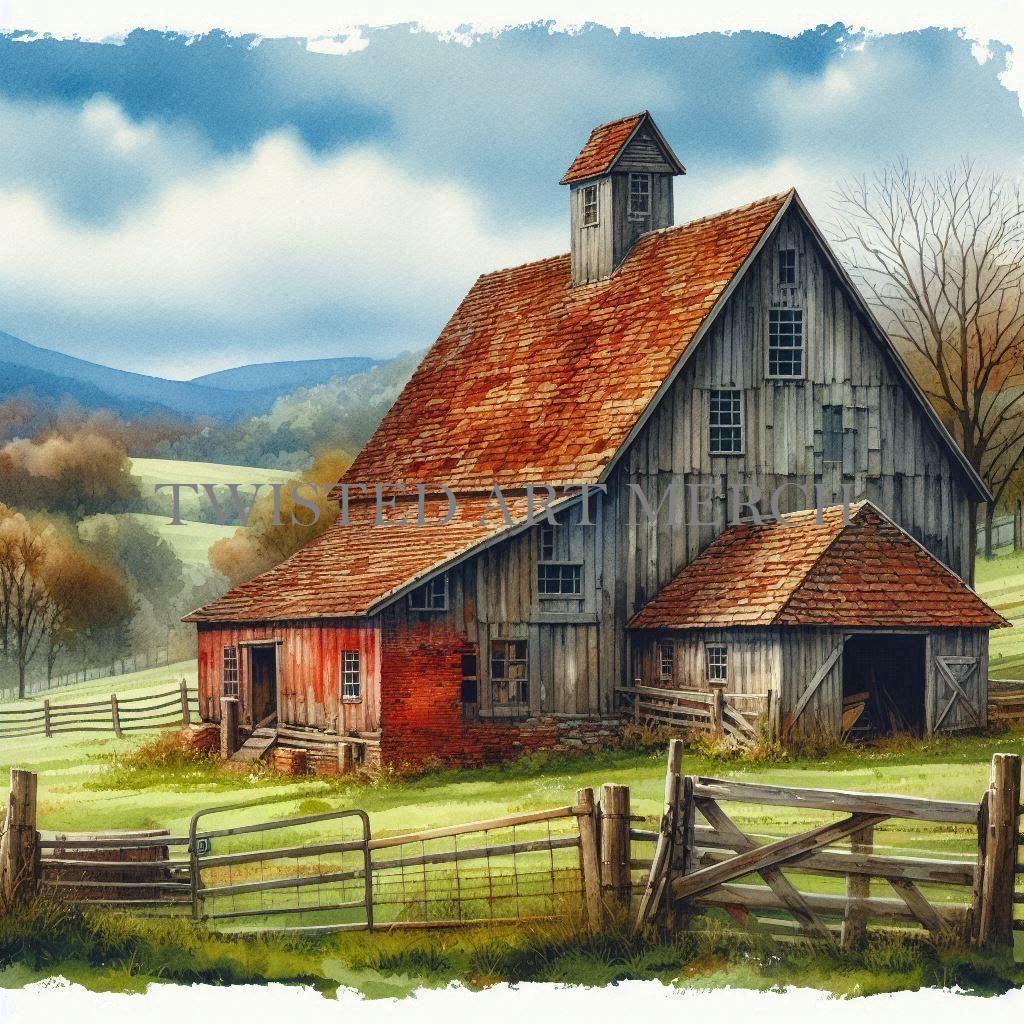 Farmhouse Barn Scene Prints: Autumn & Winter Rustic JPG Downloads - Etsy