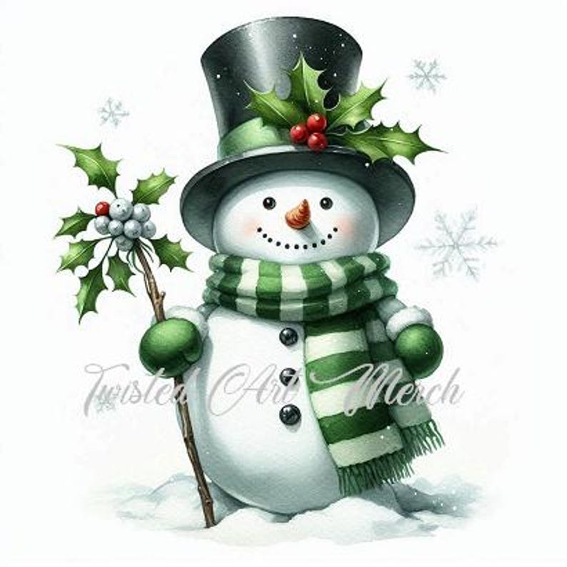 11 Cute Snowmen Watercolor Jpgs - Digital Download Jpgs - 4096 X 4096 ...
