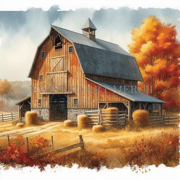 Farmhouse Barn Scene Prints: Autumn & Winter Rustic JPG Downloads - Etsy