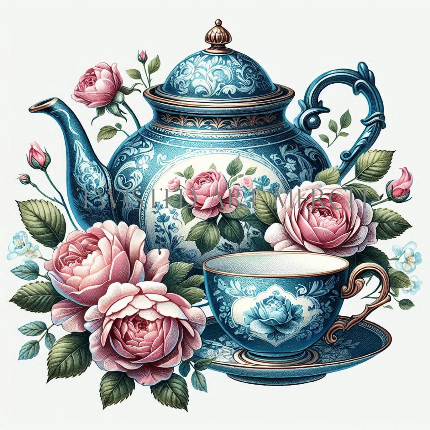 10 Vintage Floral Teapot Clipart, Printable Watercolor Clipart, High ...