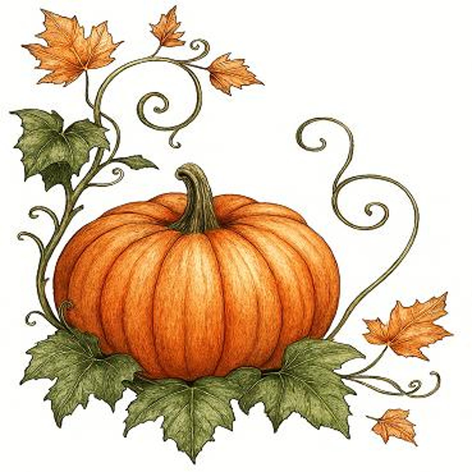 Pumpkin Clipart - 10 Pumpkin Digital Jpgs - Pumpkins With Vines ...