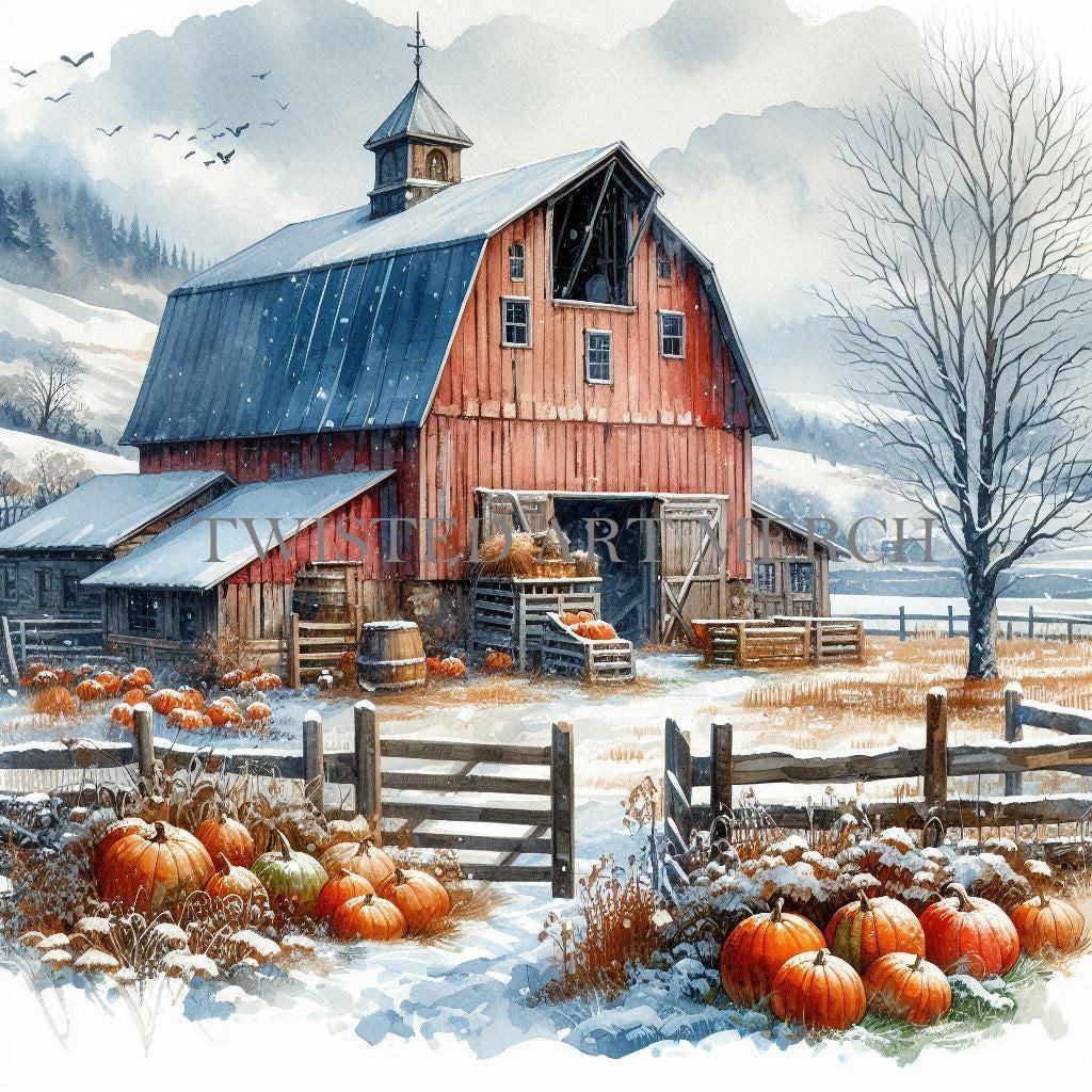 Farmhouse Barn Scene Prints: Autumn & Winter Rustic JPG Downloads - Etsy