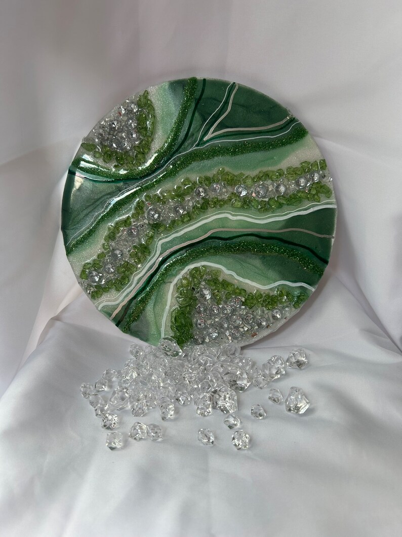 10 X 10 Emerald Geode Resin and Acrylic Fluid Art Painting on Canvas - Etsy