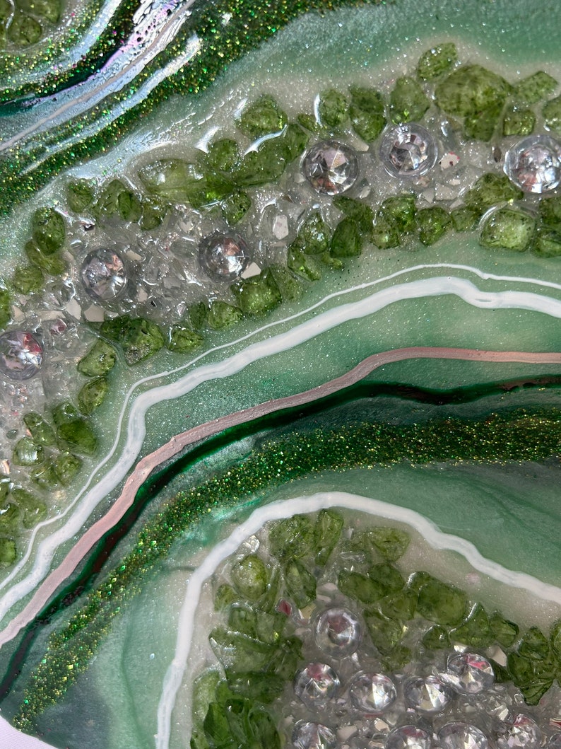 10 X 10 Emerald Geode Resin and Acrylic Fluid Art Painting on Canvas - Etsy