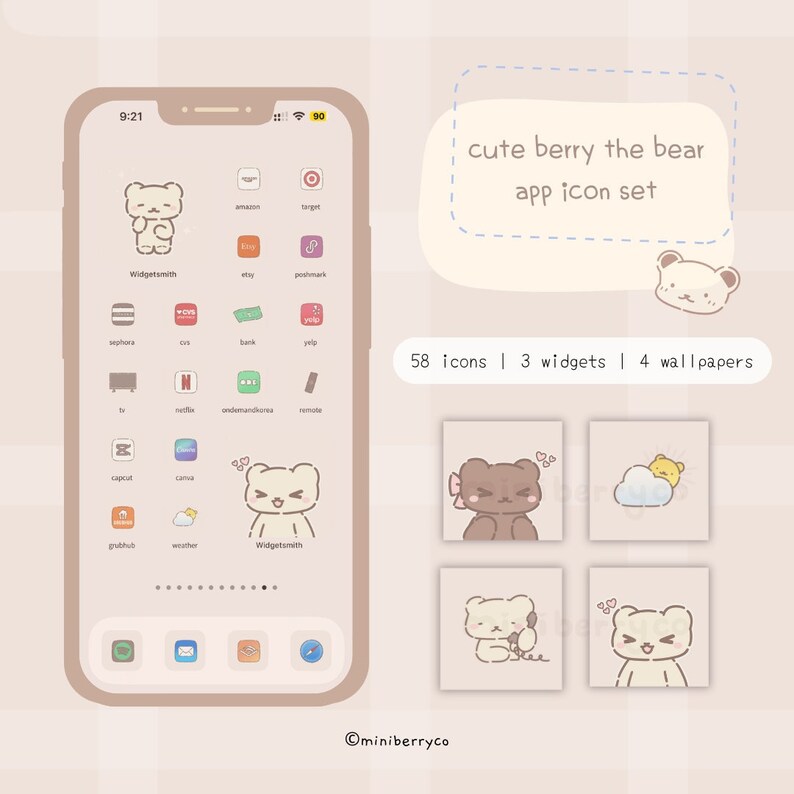 Cute Berry the Bear Hand Drawn App Icons by Miniberryco Ios Android ...