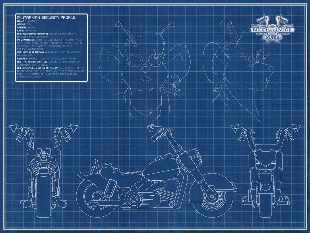 Cyanotype Biker Mice From Mars THROTTLE Blueprint Technical Plan - Etsy