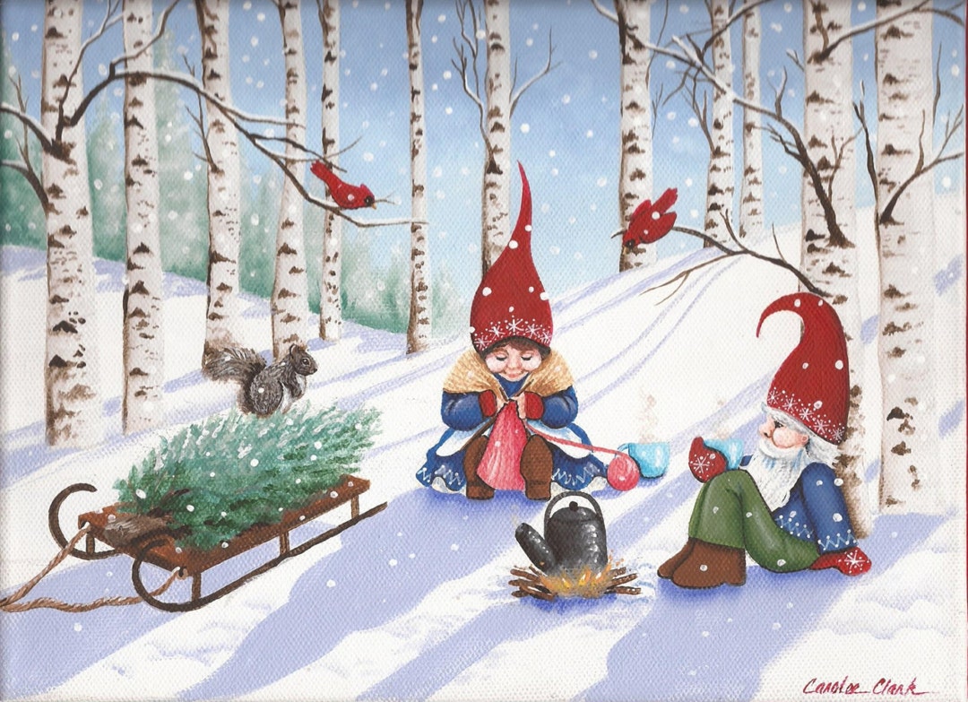 GOD JUL - 8 X 10 Print of Original Acrylic Tomten Painting by Carolee ...