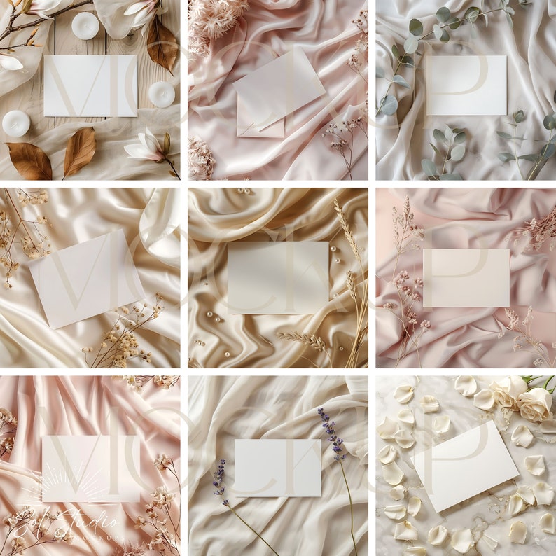 9 Landscape Wedding Invitation Mockup Bundle | Floral Backdrop ...