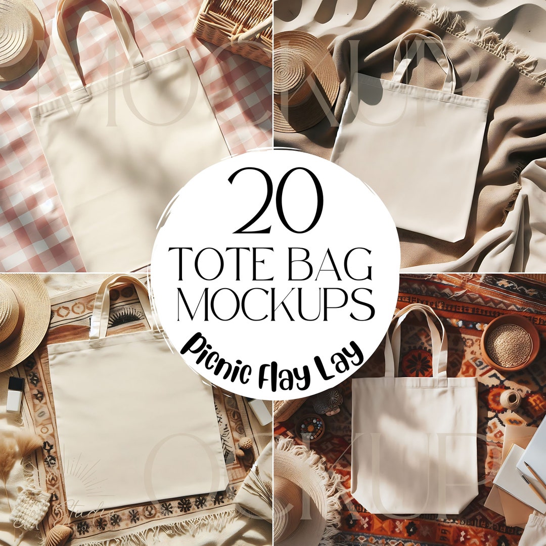 20 Tote Bag Mockup Bundle | Flat Lay Picnic Style | Canvas Totes Mock ...