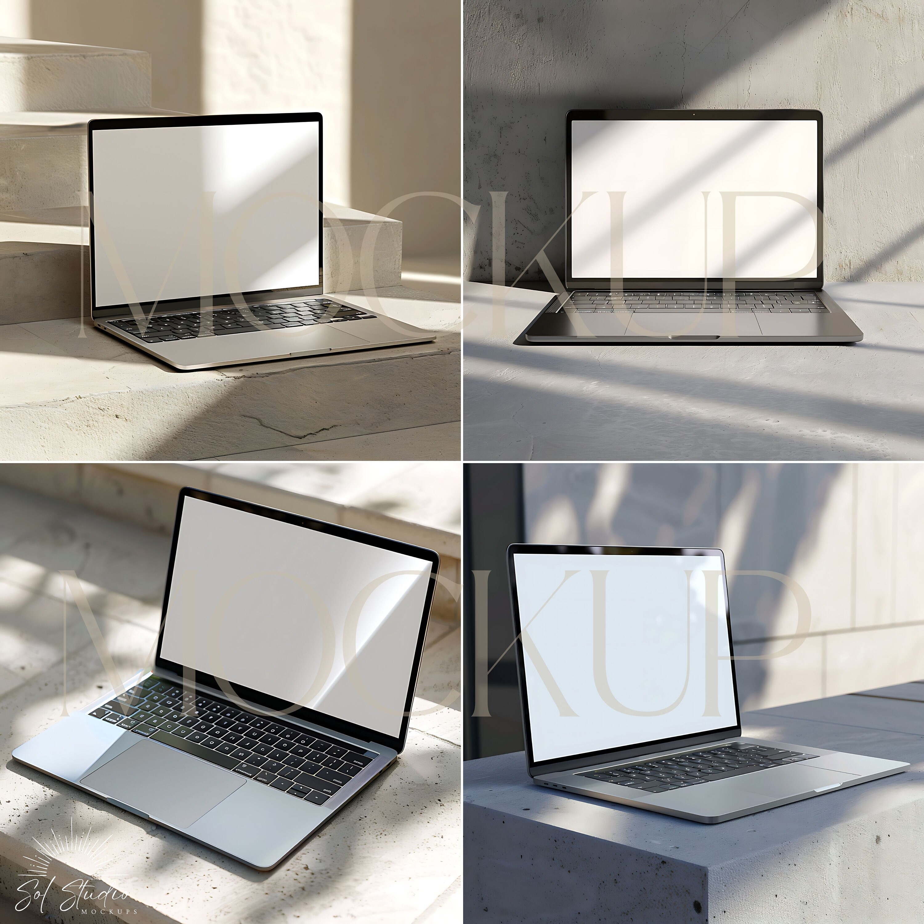 12 Minimalistic Stone Laptop Mockup Bundle | MacBook Pro Screen Mock ...