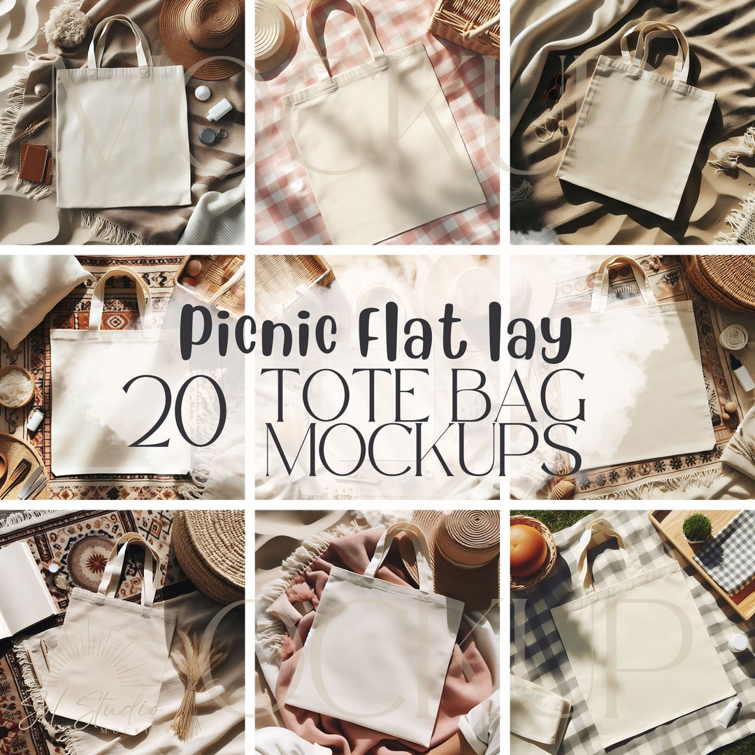 20 Flat Lay Tote Bag Mockup Bundle | Canvas Totes Mock Ups for Print on ...