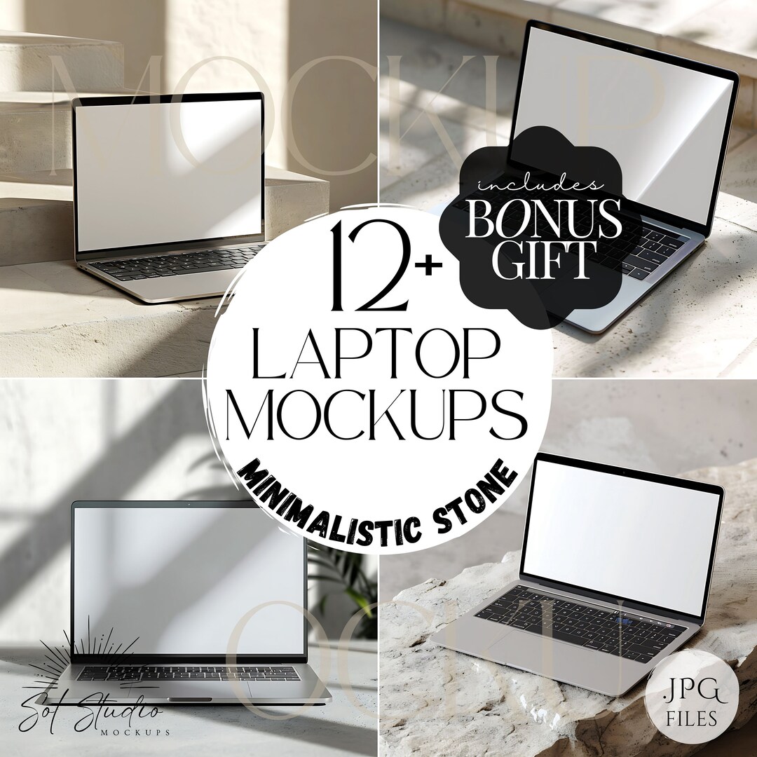 12 Minimalistic Stone Laptop Mockup Bundle | MacBook Pro Screen Mock ...