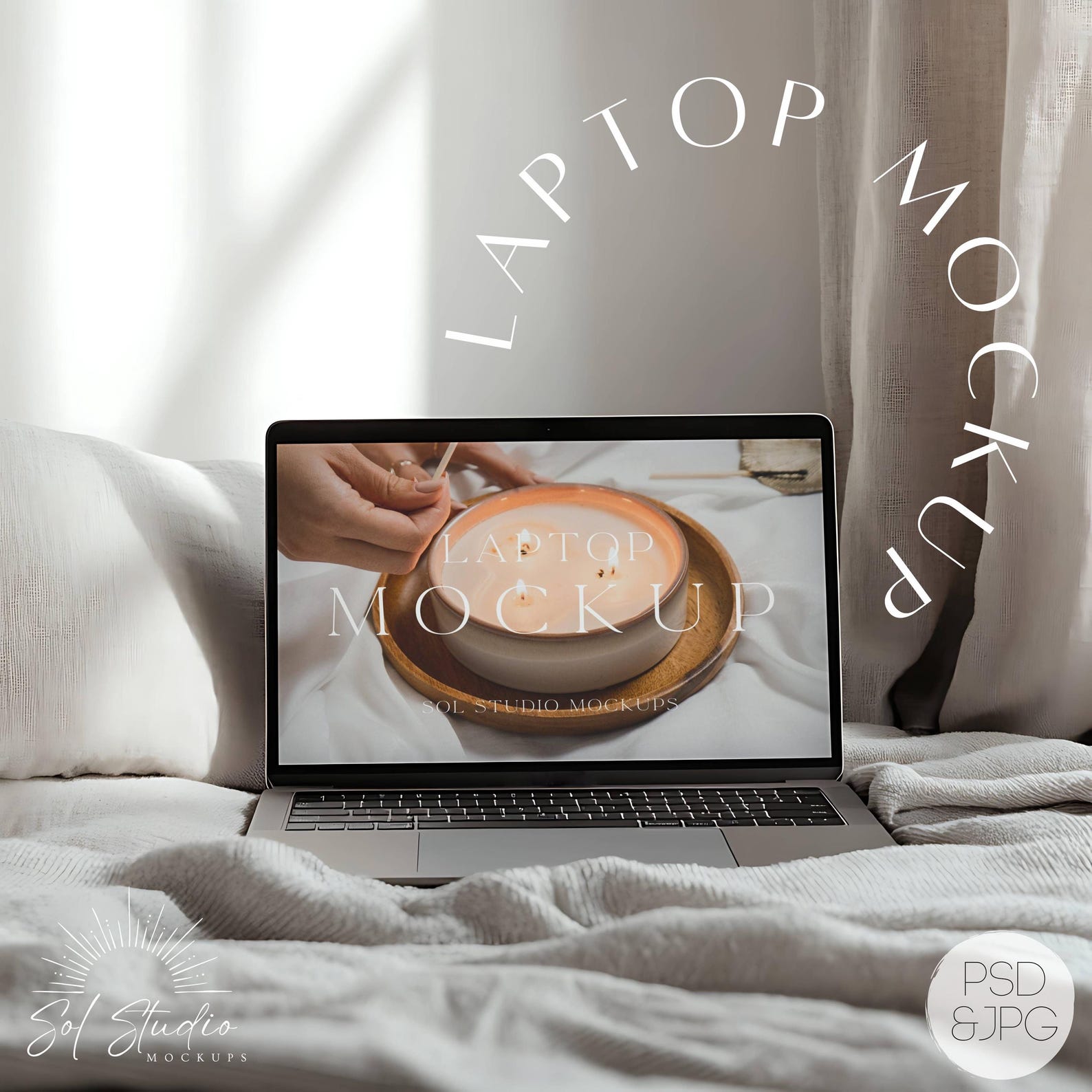 Neutral Laptop Mockup MacBook Pro Screen Linen Mock up Social Media ...