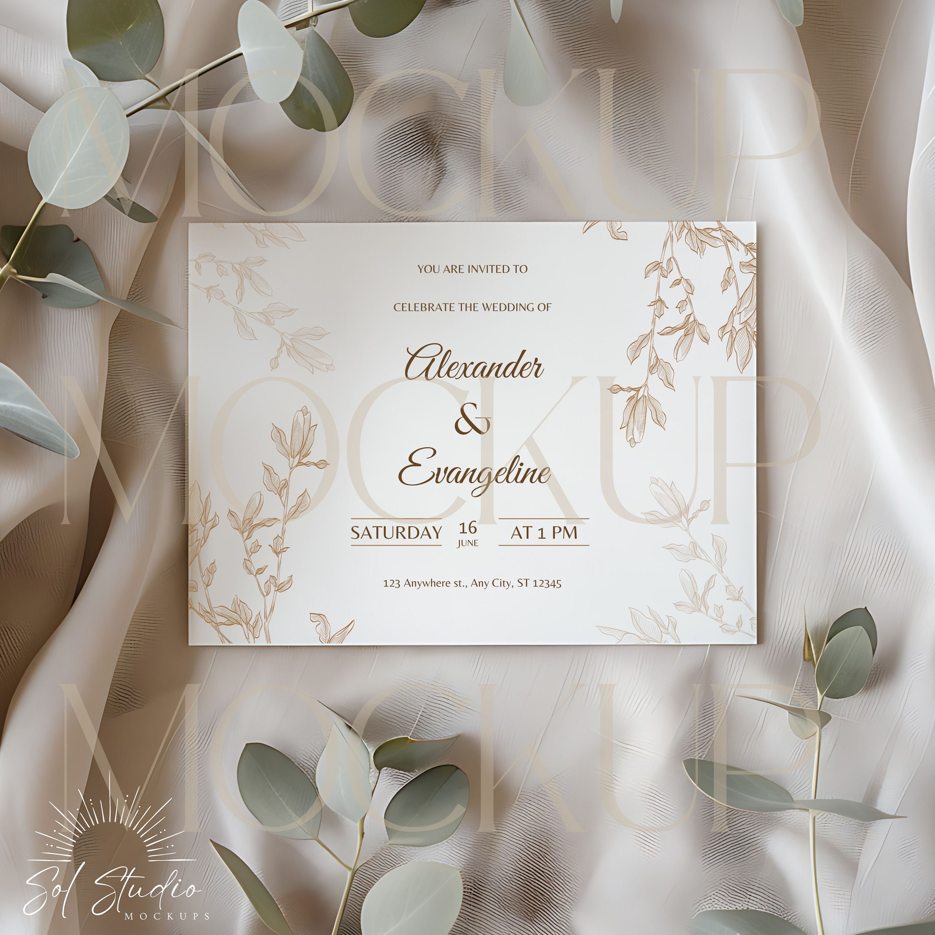 9 Landscape Wedding Invitation Mockup Bundle | Floral Backdrop ...