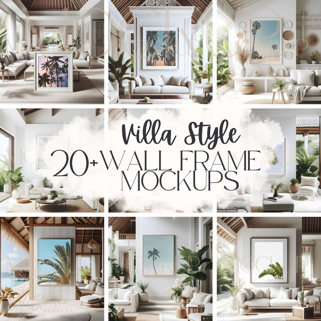 Villa Style Wall Frame Mockup Bundle | 20+ Realistic Living Room ...