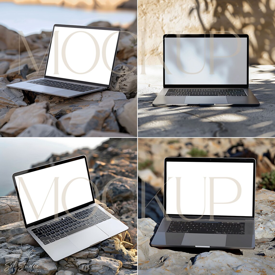 12+ Rocky Laptop Mockup Bundle | Nature MacBook Pro Screen Mock Ups ...