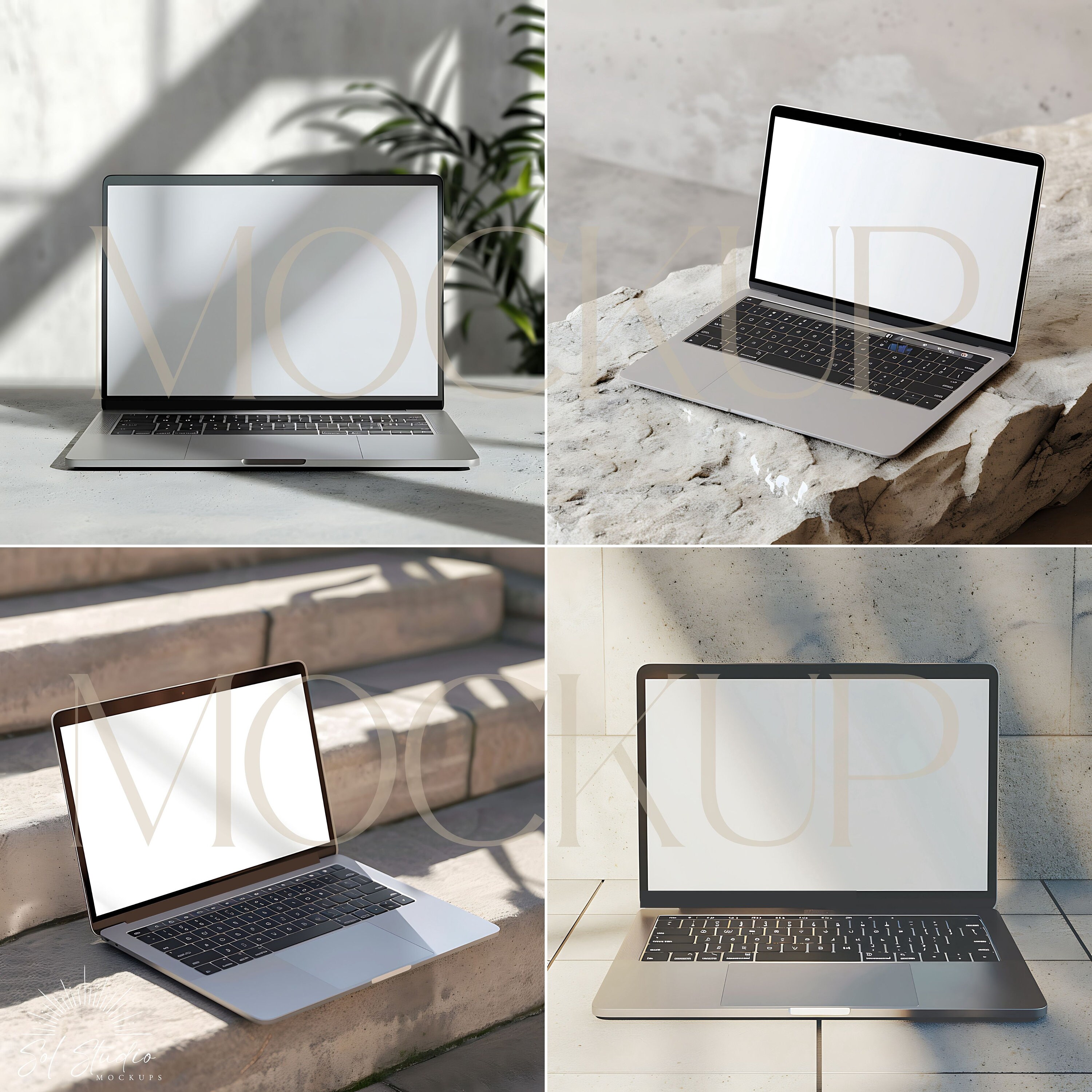 12 Minimalistic Stone Laptop Mockup Bundle | MacBook Pro Screen Mock ...