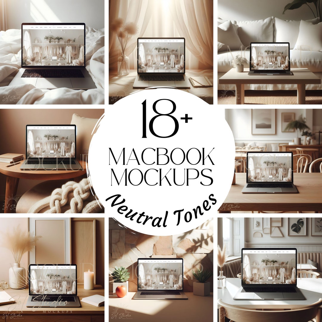 18 + MacBook Mockup Bundle | Realistic Laptop Mockups | Neutral Device Mock Ups | Marketing ...