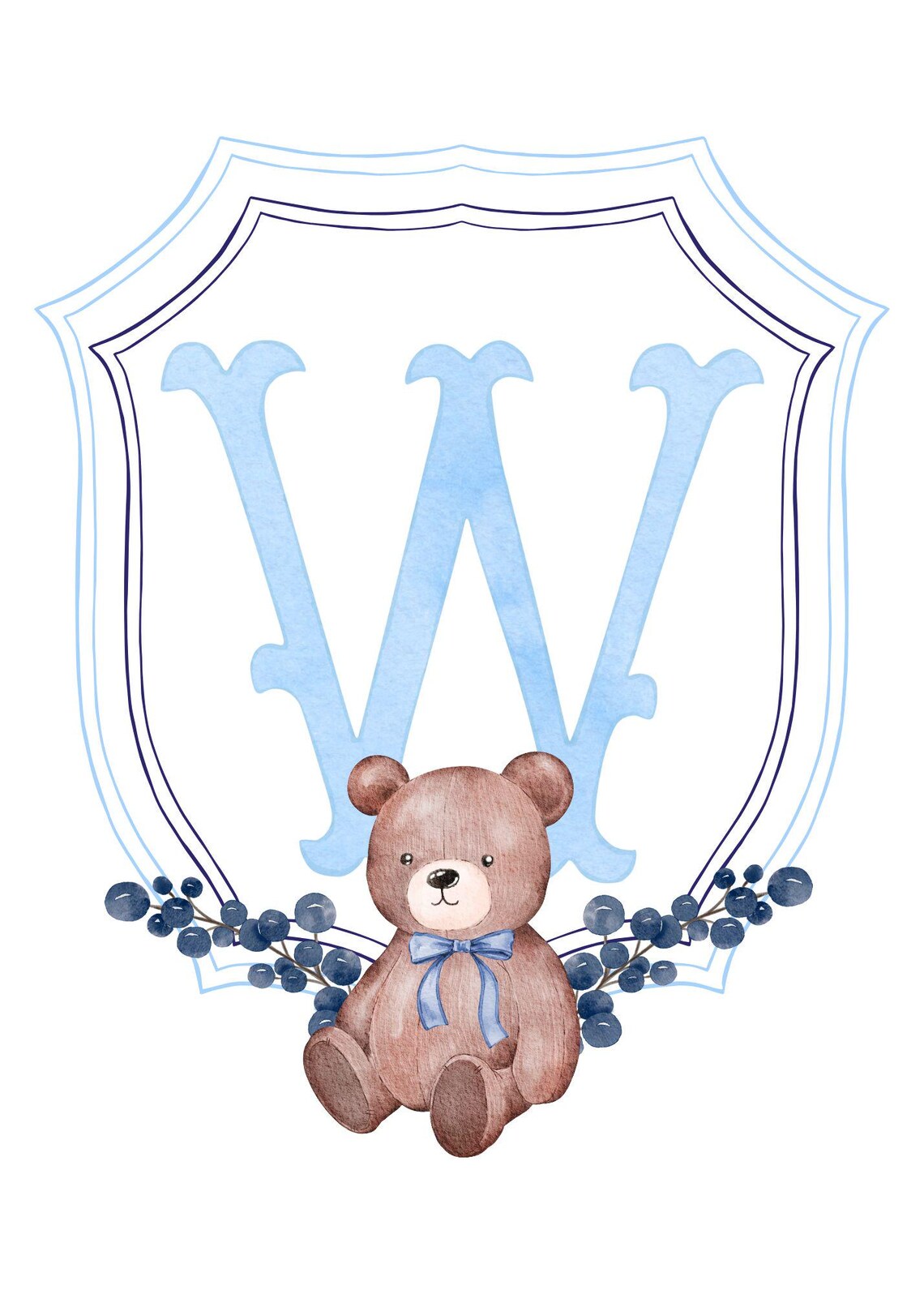 Family Crest - Baby Crest Teddy Bear Newborn Digital Watercolor Clipart ...
