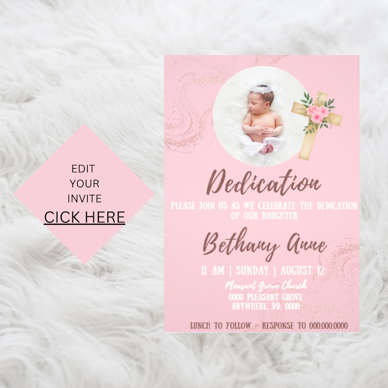 Baby Girl Dedication Invitation Template - Etsy