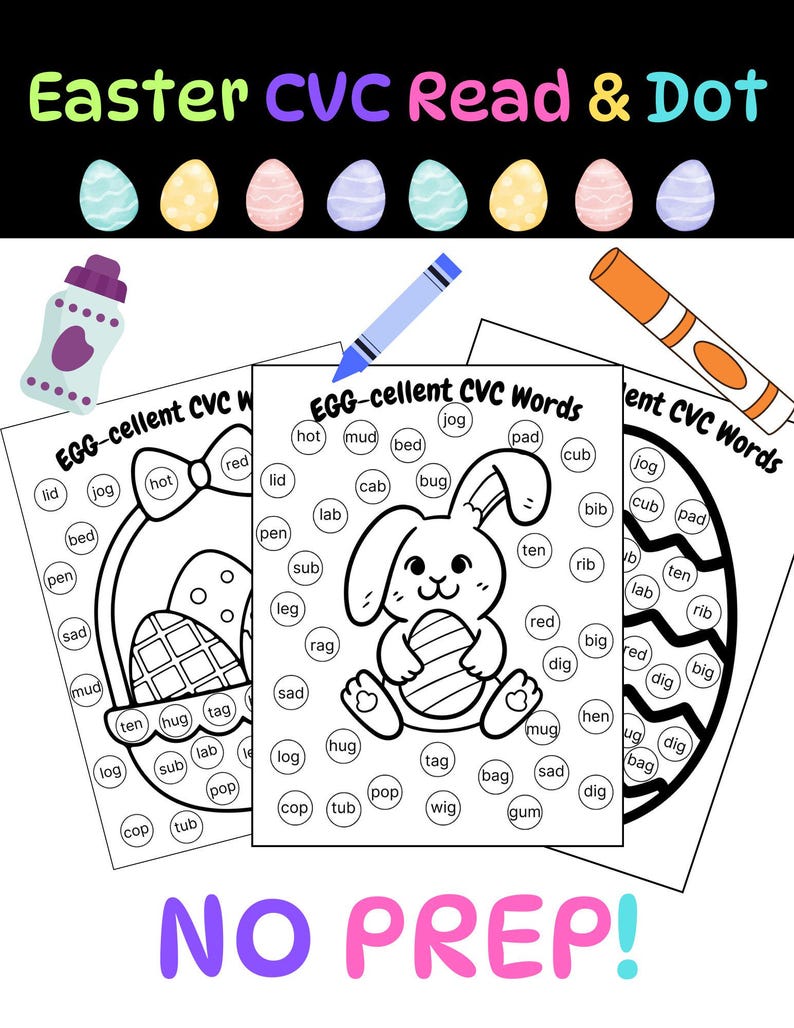 CVC Worksheets - Read & Color- Printable - No Prep - Easter - Eggs - Etsy