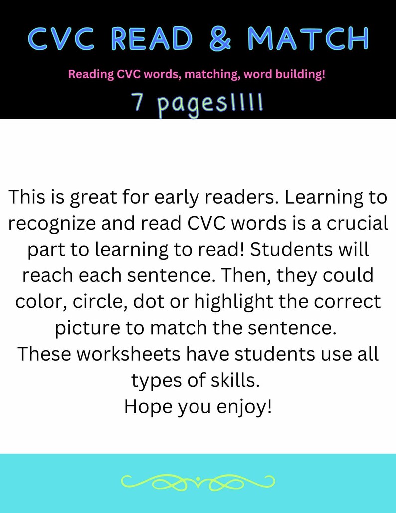 CVC Words Read and Match - Word Recognition - Reading - CVC - Etsy