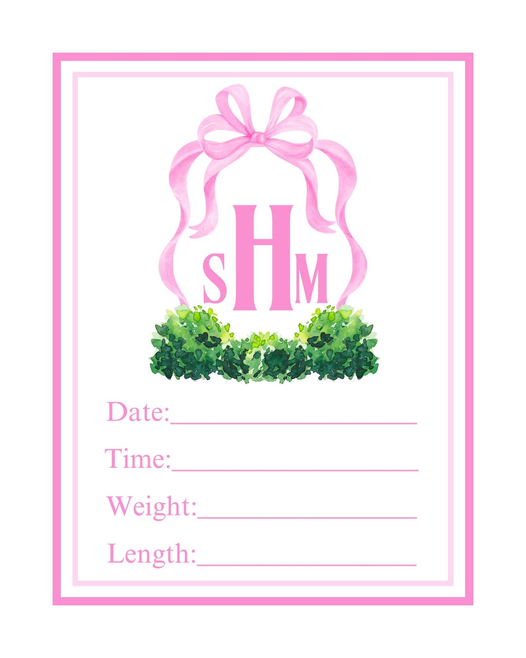 Hospital Baby Stats Card Printable | 8x10 | Watercolor Pink Newborn ...