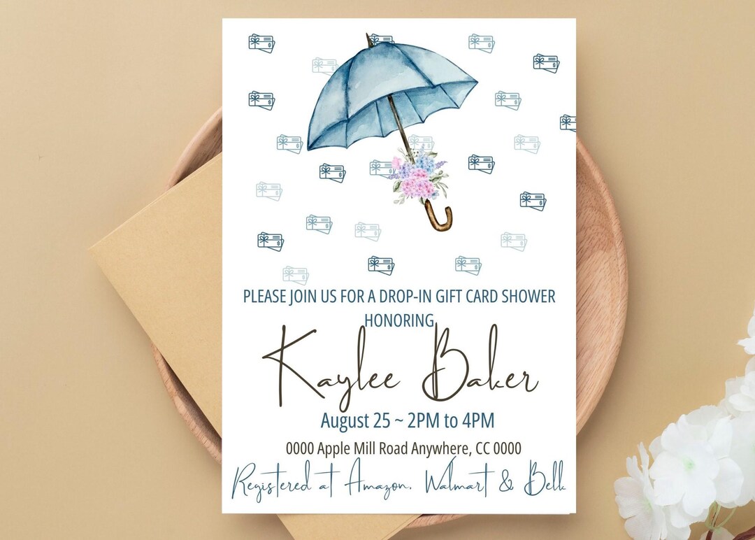 Gift Card Shower Invitation - Wedding Shower, Umbrella, Simple, Regal ...