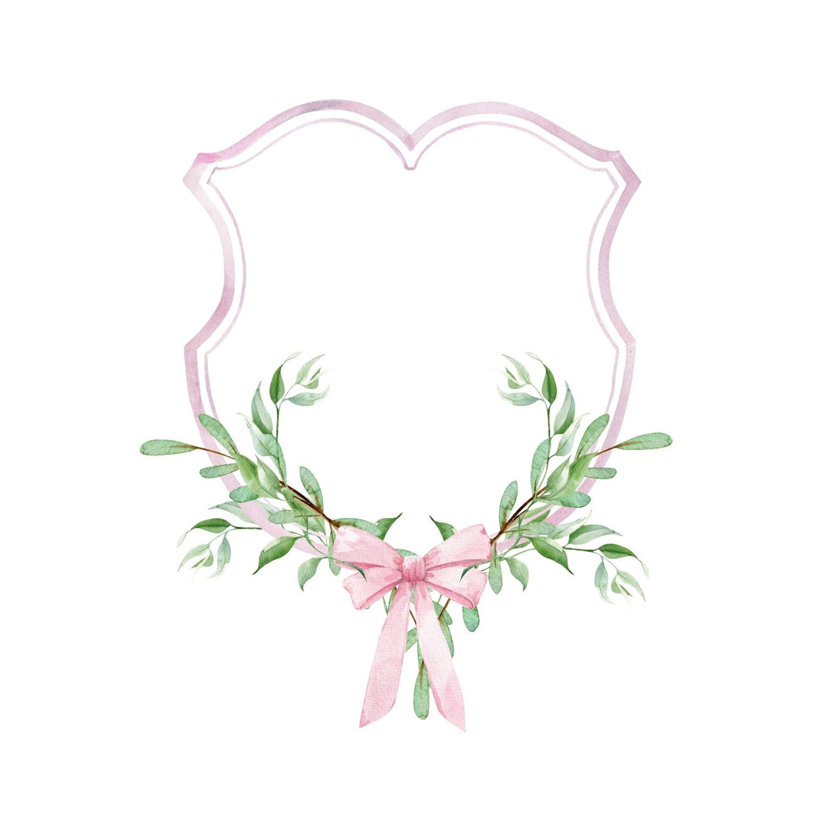 Family Crest - Pink Bow Ribbon Greenery Digital Watercolor Clipart - Etsy