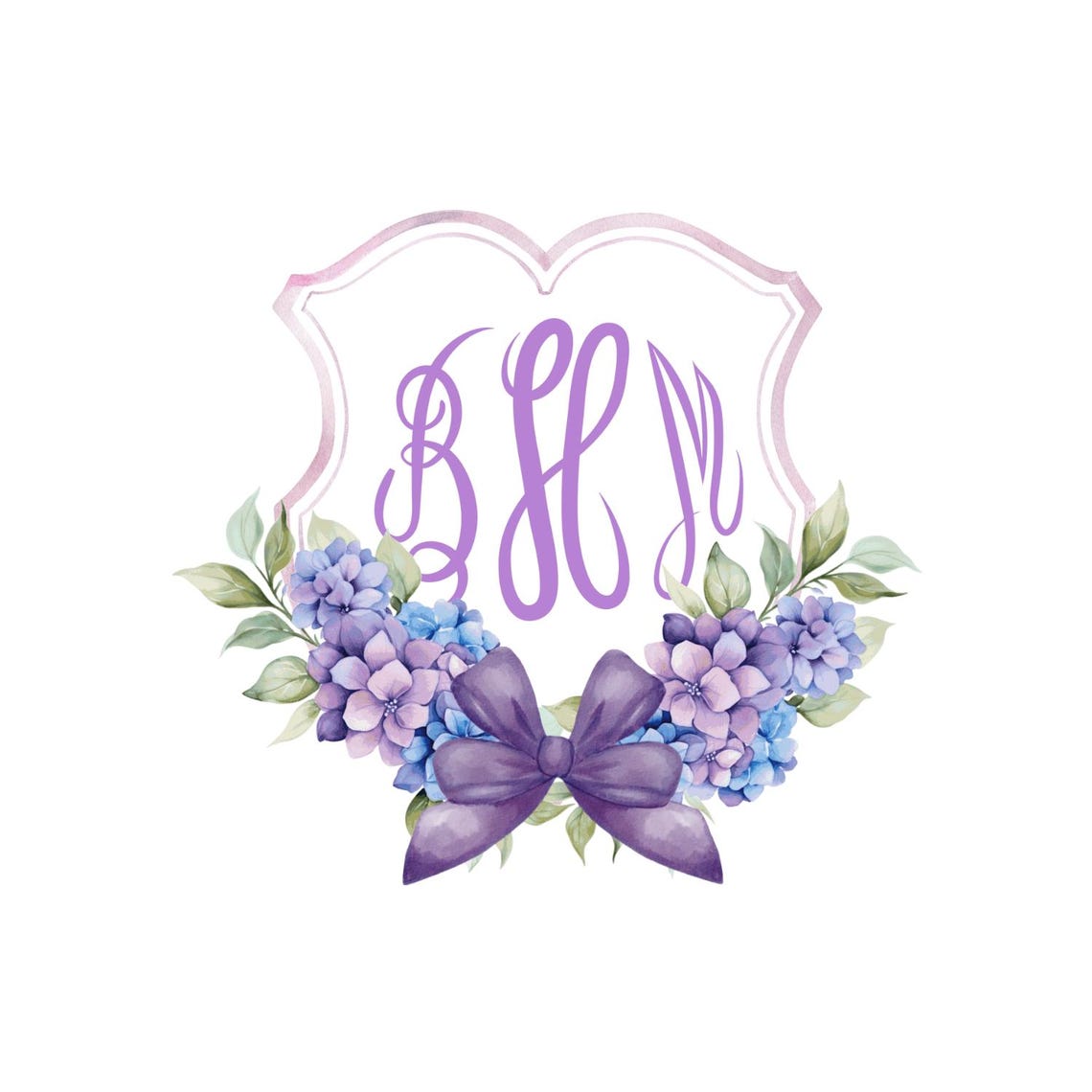 Family Crest - Hydrangea Flower Greenery Purples Ribbon Digital ...