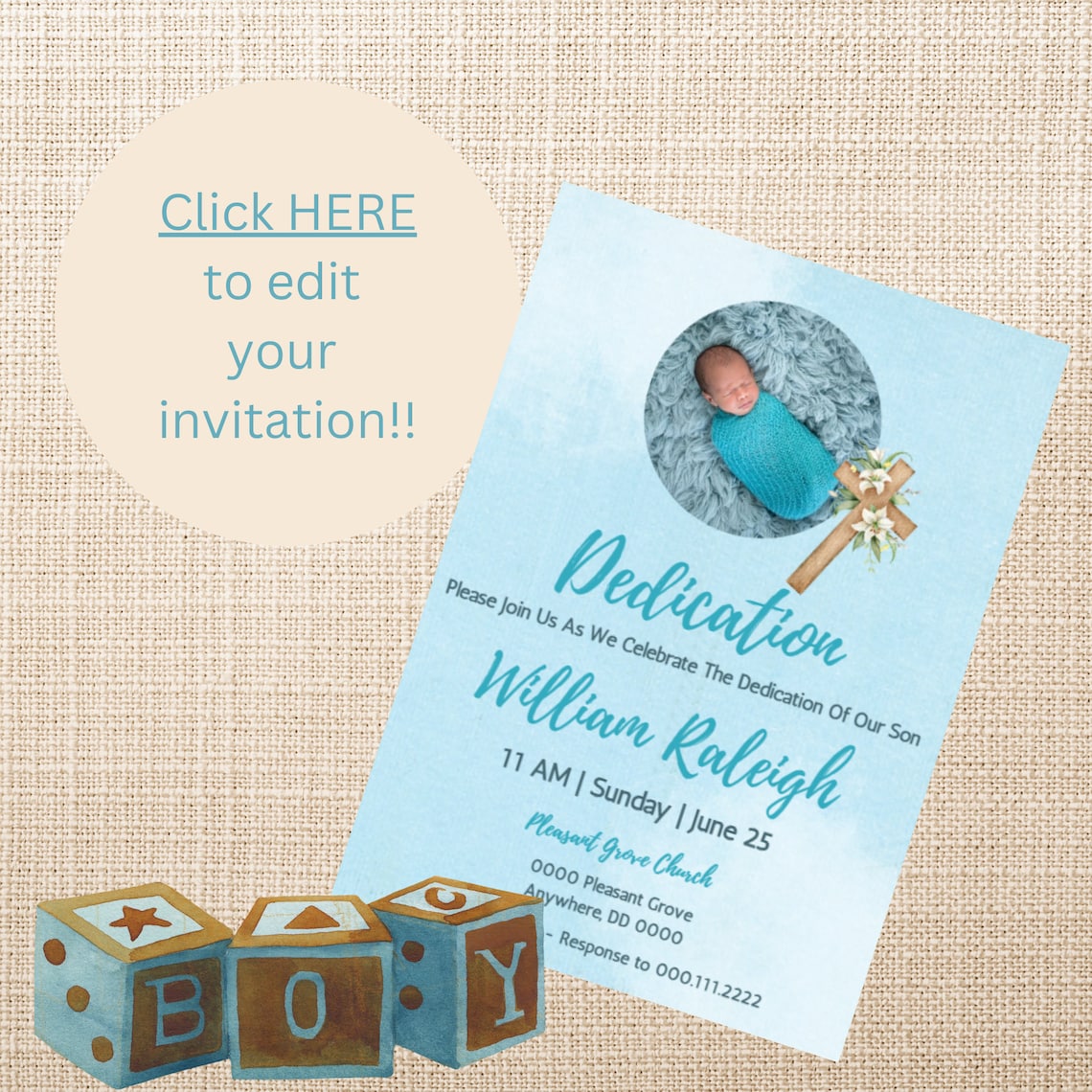 Baby Boy Dedication Invitation Template - Etsy