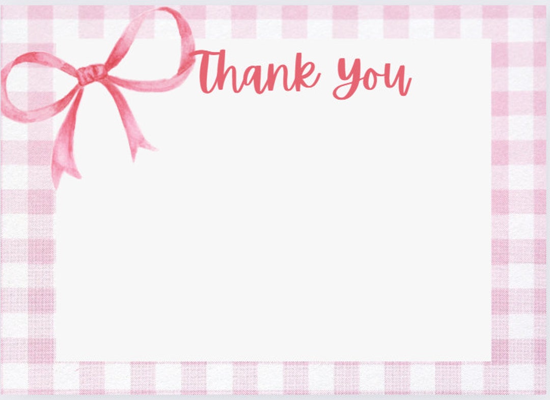 Pink Bow Thank You Card, Printable - Etsy