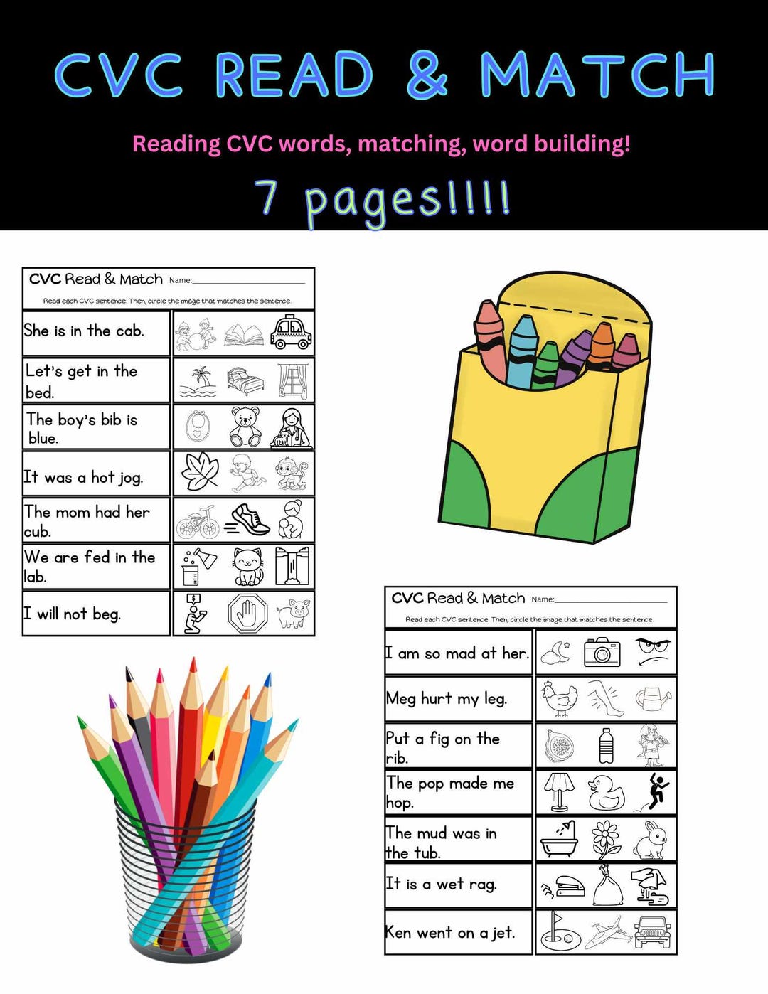 CVC Words Read and Match - Word Recognition - Reading - CVC - Etsy