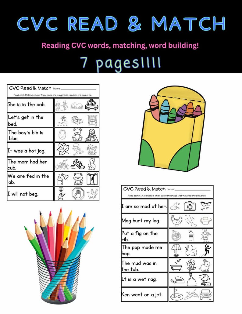 CVC Words Read and Match - Word Recognition - Reading - CVC - Etsy