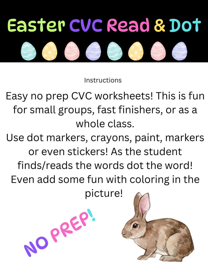 CVC Worksheets - Read & Color- Printable - No Prep - Easter - Eggs - Etsy