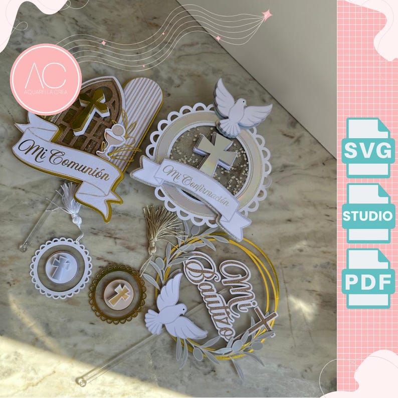 Christening Bundle SVG Template: Baptism, Communion, Wedding (digital ...