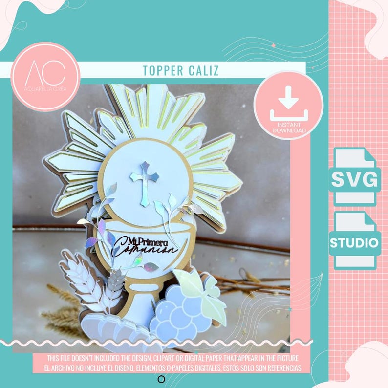 First Communion Cake Topper SVG Template, Christening Design (digital ...