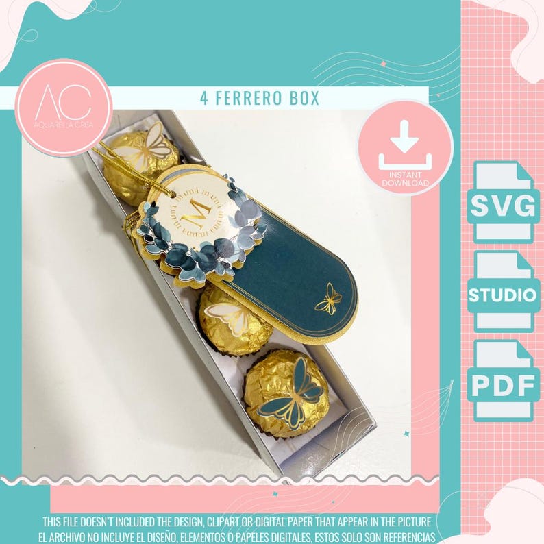 Ferrero Rocher Box Template: Customizable Gift Box (SVG, Studio, PDF ...