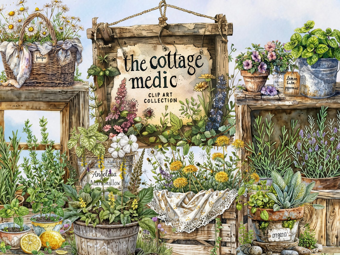 Cottagecore Medicinal Herbs Clip Art - 300dpi Pngs - Botanical Plants ...
