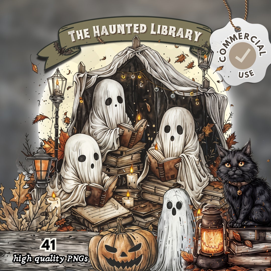 The Haunted Library - Halloween Clipart - Cottagecore - 300dpi High ...