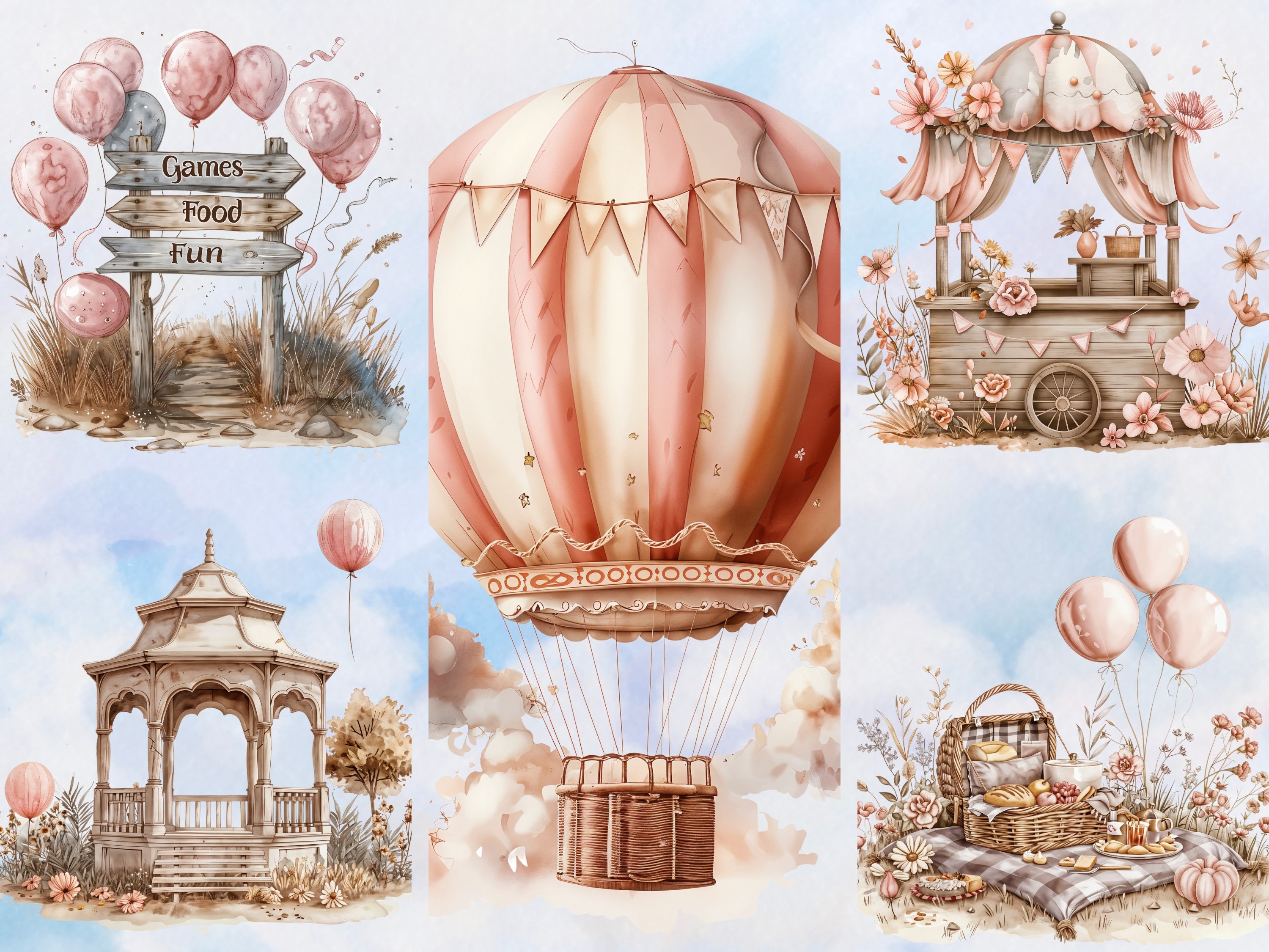 Pink Carousel - Cute Fairground Clip Art - Cottagecore - 300dpi High ...