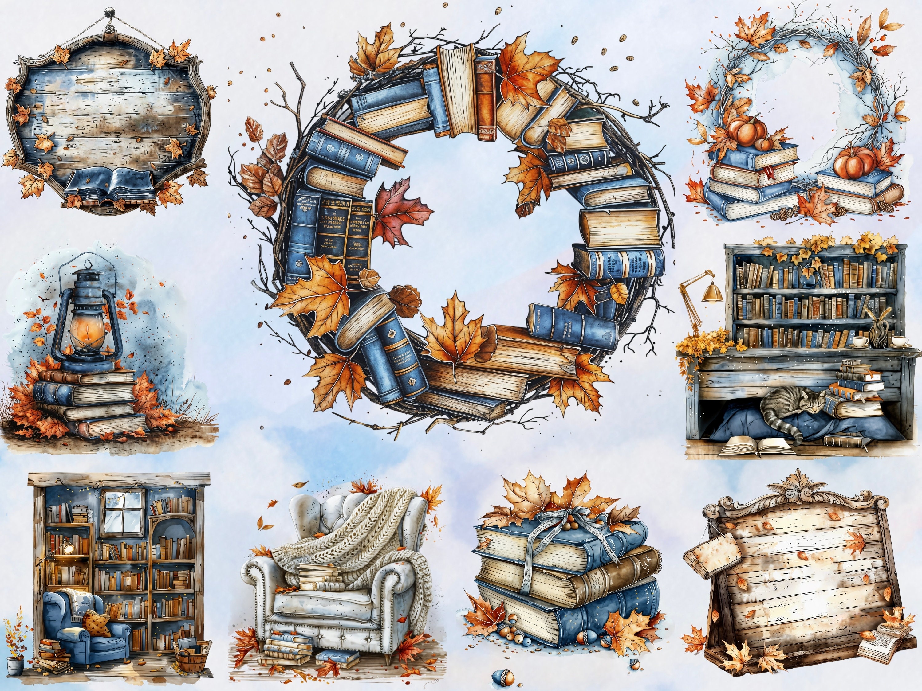 The Book Nook - Autumn/fall Book Shop Clipart - Cottagecore - 300dpi ...