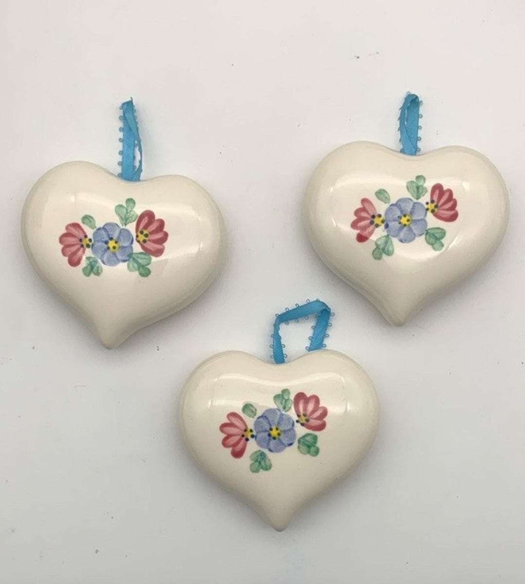 3 Vintage HOMCO Lasting Products Hand Painted Porcelain Flower Hearts 3 ...