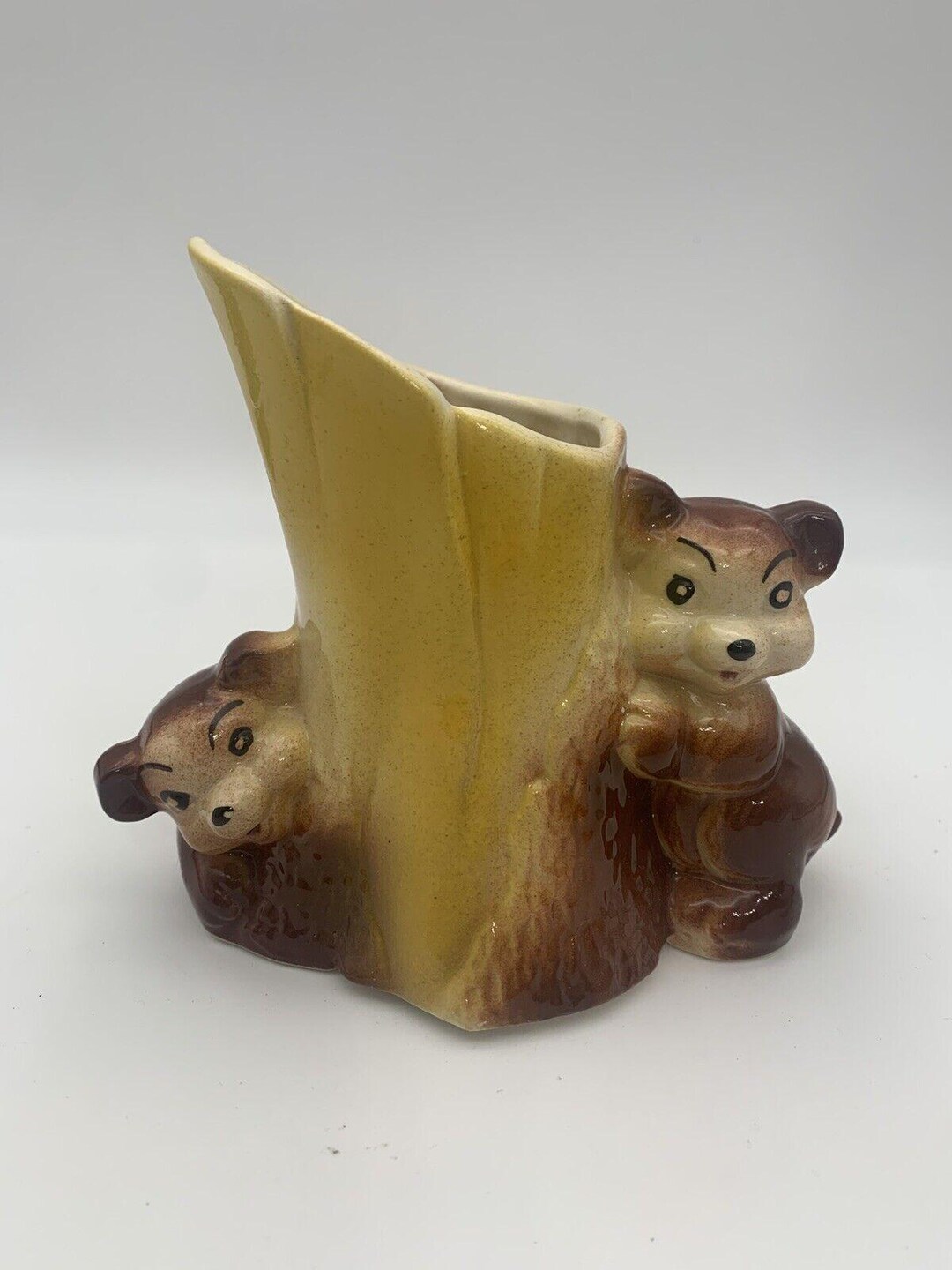 Vintage Bear Cubs Baby Bears With Tree Stump Planter Etsy